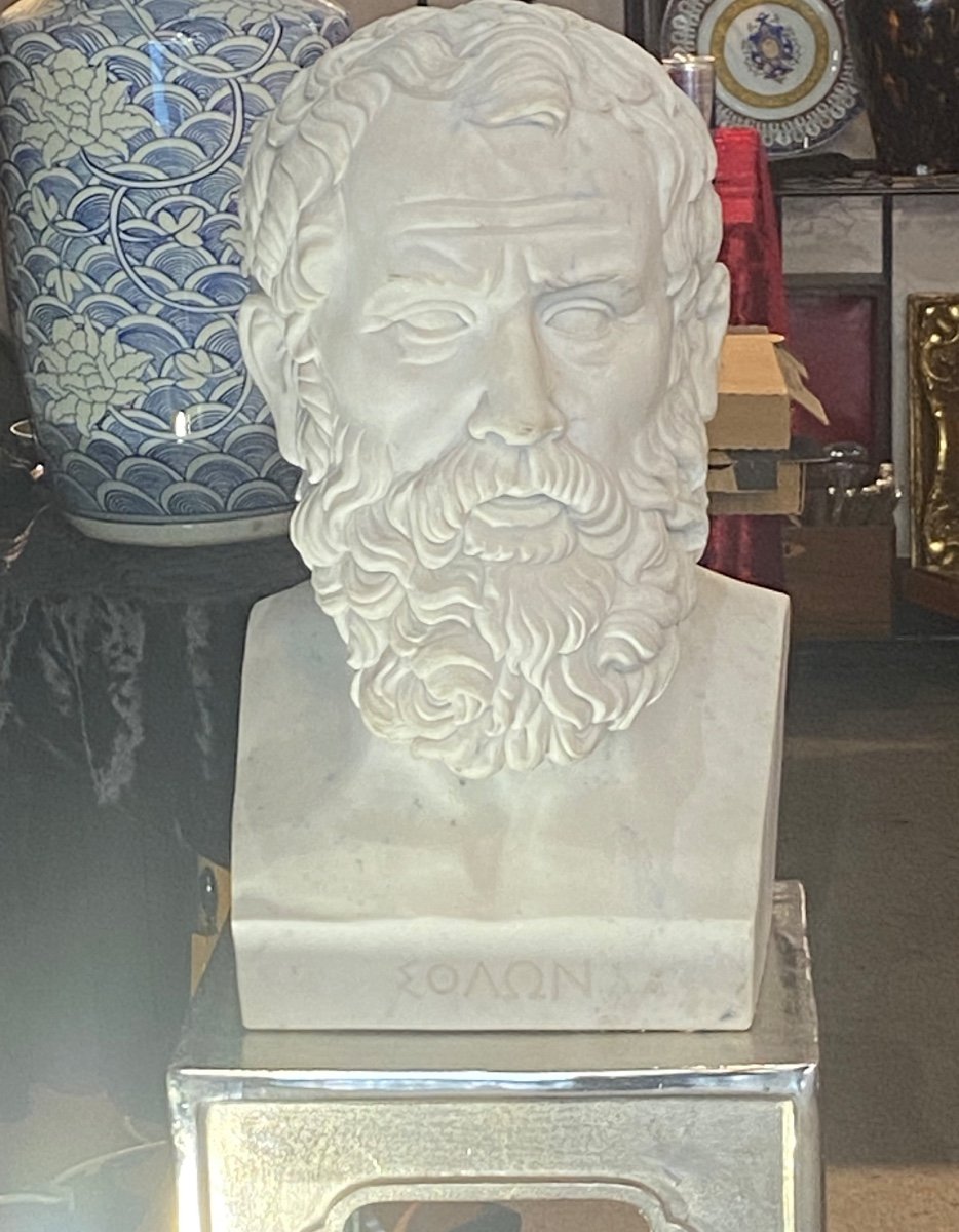 Proantic: Magnificent White Marble Bust Representing Solon