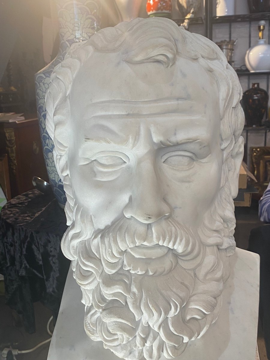 Proantic: Magnificent White Marble Bust Representing Solon