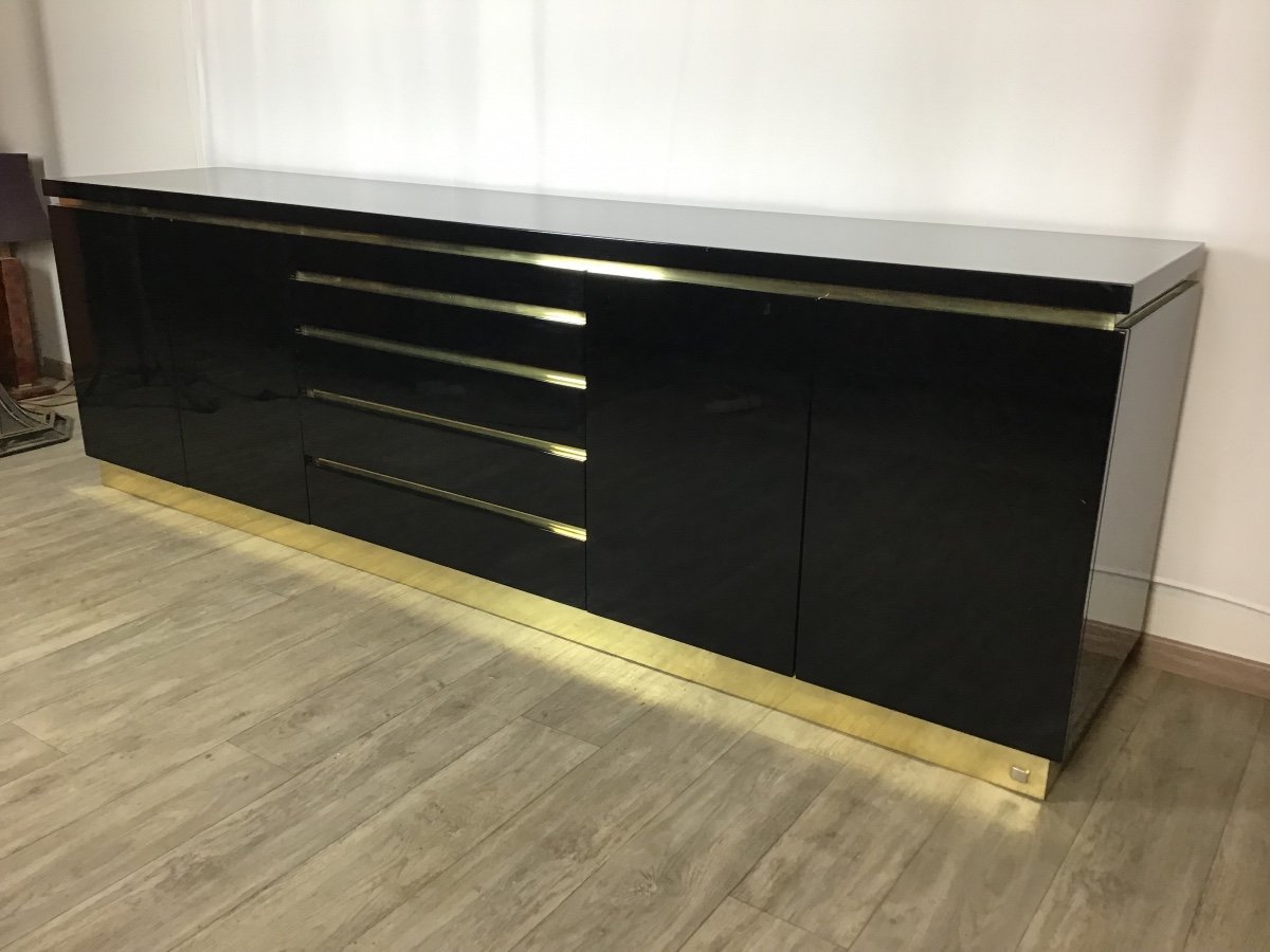 Proantic: Jean Claude MAHEY Enfilade Laquée Noir Et Laiton Signée é