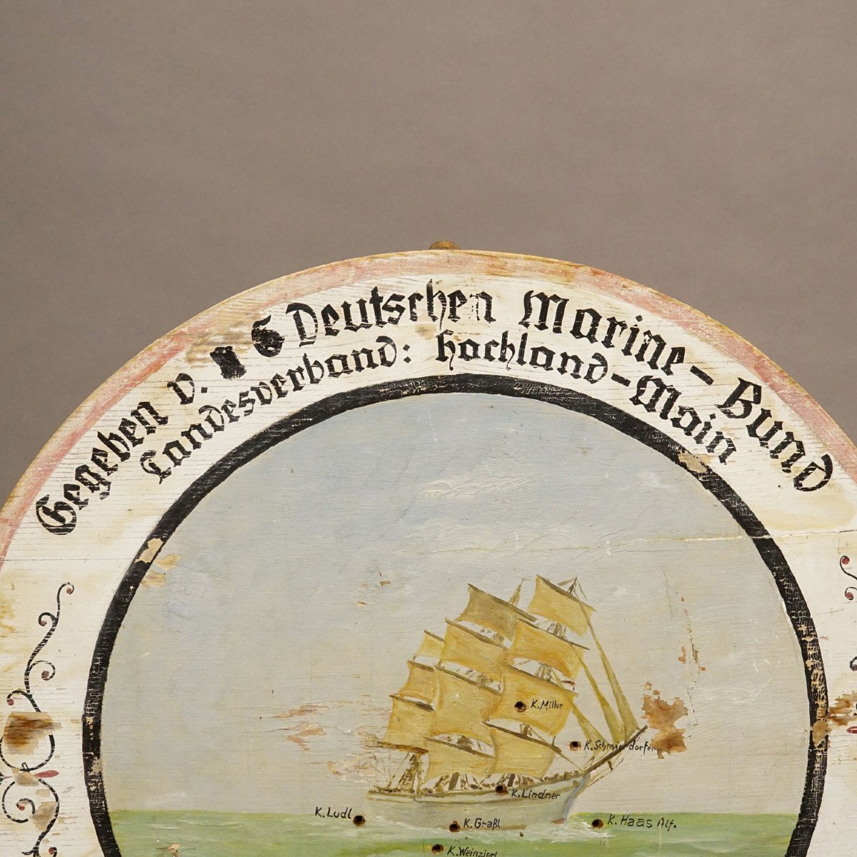 Proantic: German Naval League Shooting Target Plate With Sailboat 1943