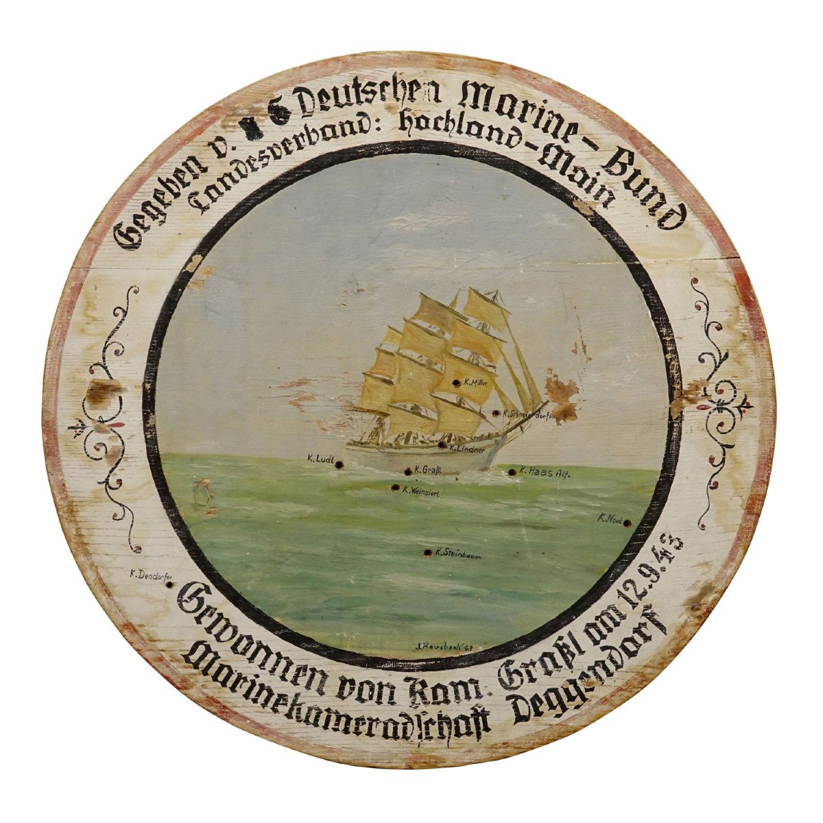 Proantic: German Naval League Shooting Target Plate With Sailboat 1943