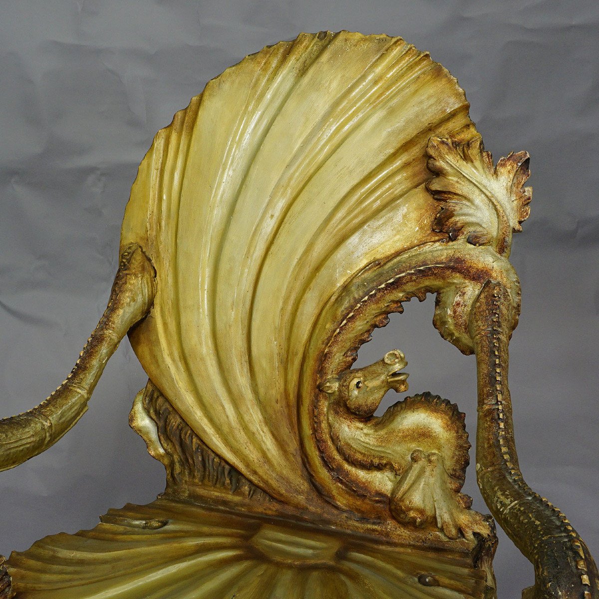 Proantic: Antique Venetian Rocking Chair Carved Grotto Ca. 1890