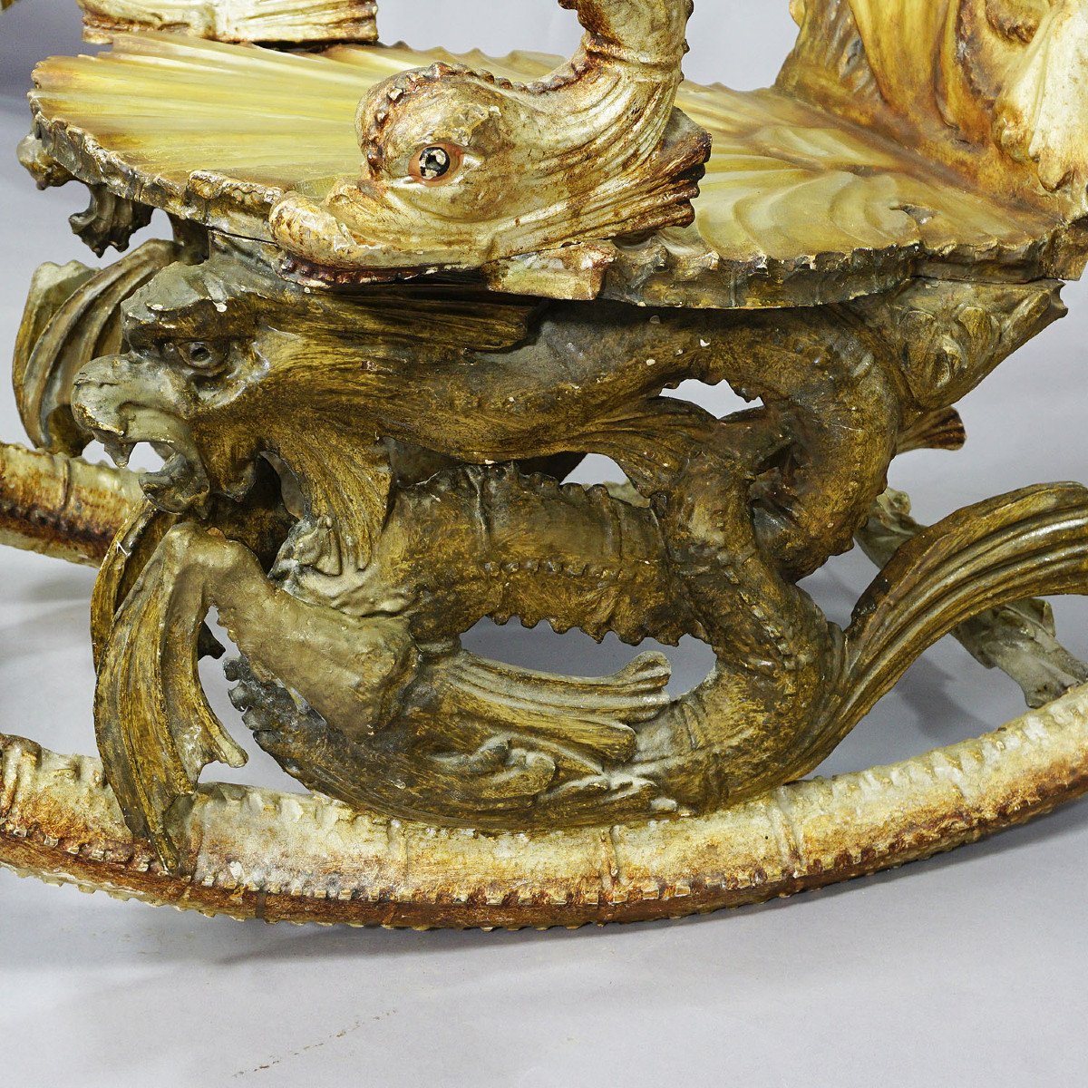 Proantic: Antique Venetian Rocking Chair Carved Grotto Ca. 1890