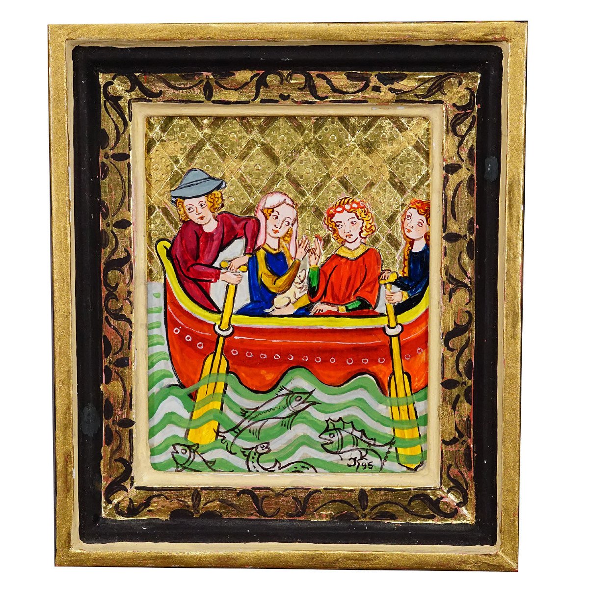 Proantic: Set Of Six Ancient Paintings Scenes Of Minstrels Taken From
