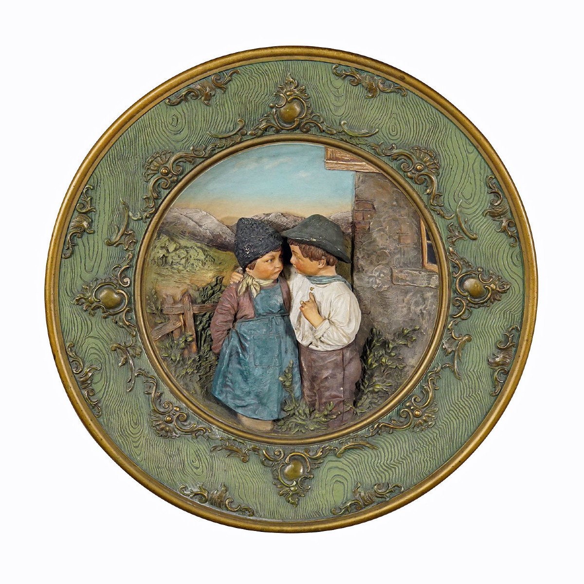 Proantic: Plaque Murale En Terre Cuite Représentant De Jolis Enfants