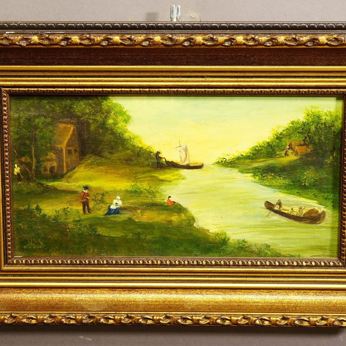 Proantic: Vintage Oil Painting Victorian River Landscape