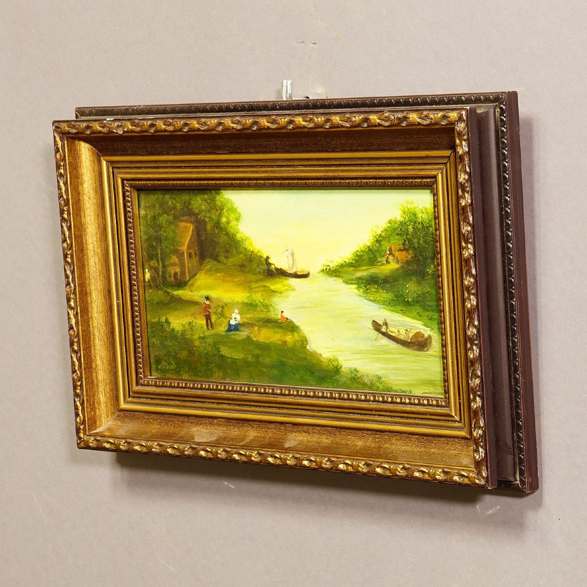 Proantic: Vintage Oil Painting Victorian River Landscape
