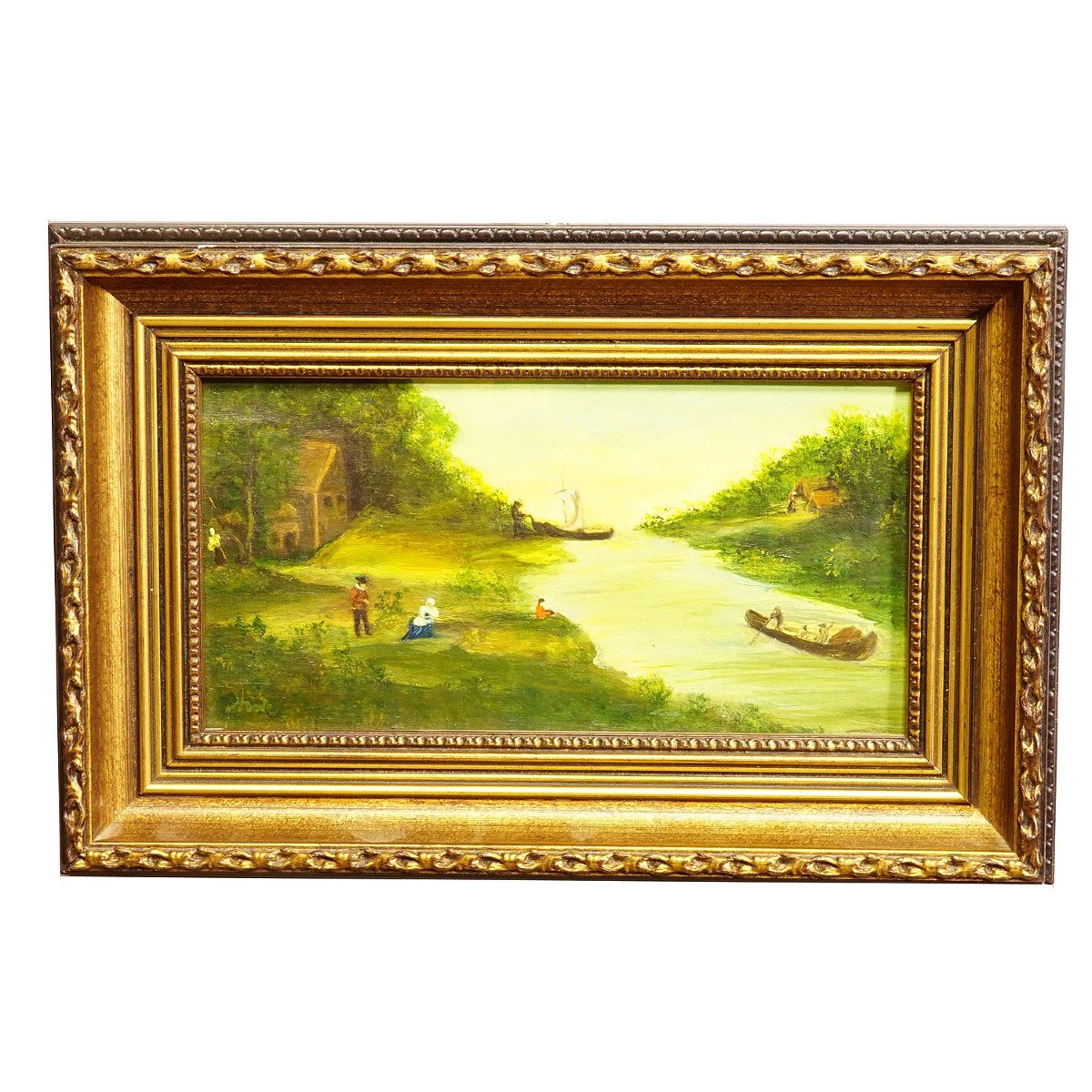 Proantic: Vintage Oil Painting Victorian River Landscape