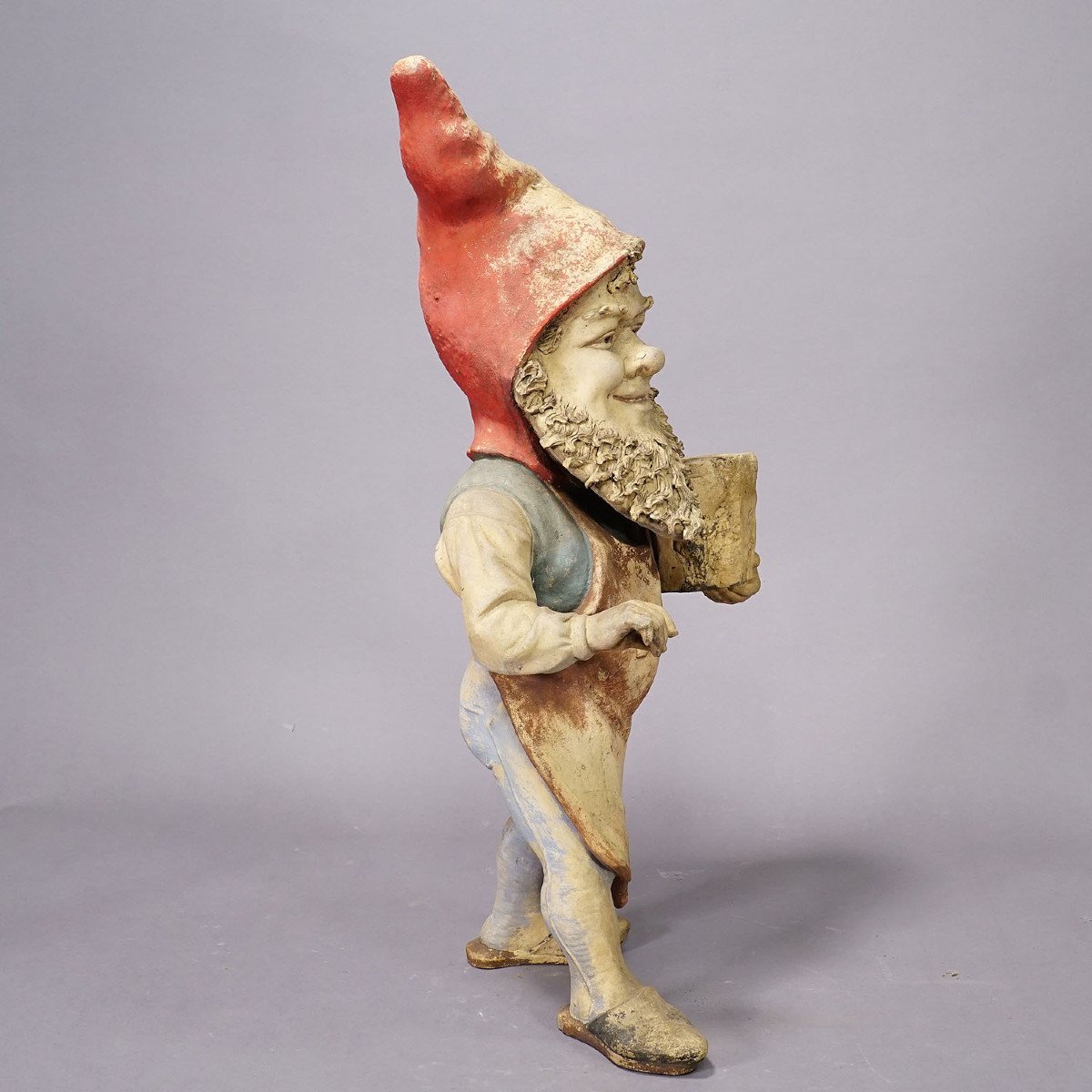 Proantic: Large Terracotta Garden Gnome With Flower Pot, Germany Circa