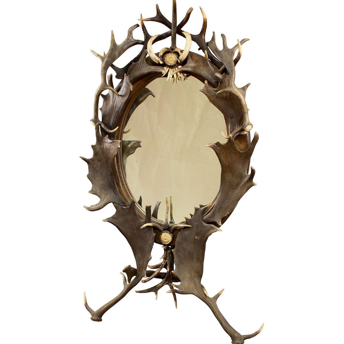 Proantic: Large Antique Antler Standing Mirror, Germany Ca. 1890