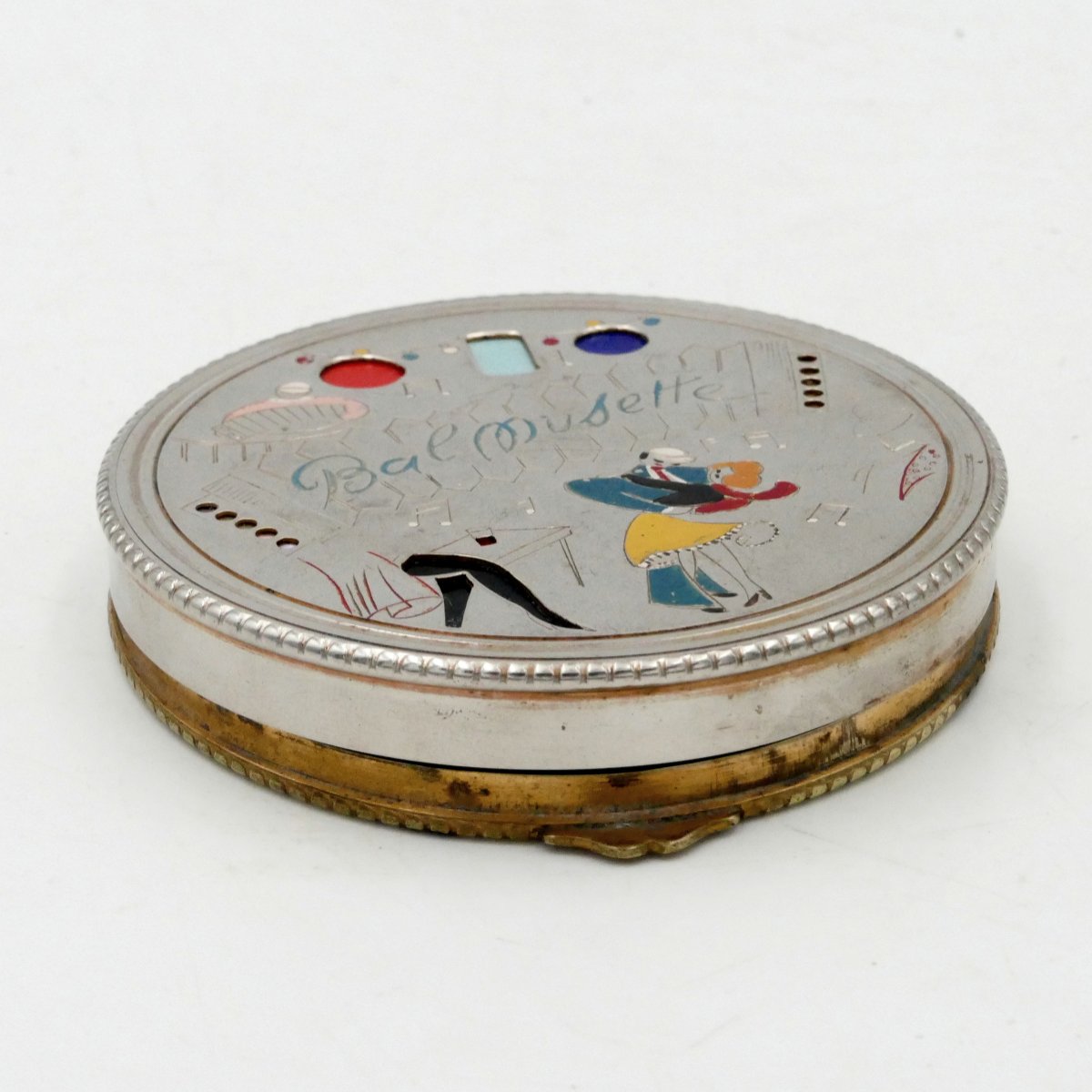 Proantic: "bal Musette" Powder Compact, Enamel And Mother-of-pearl, 19