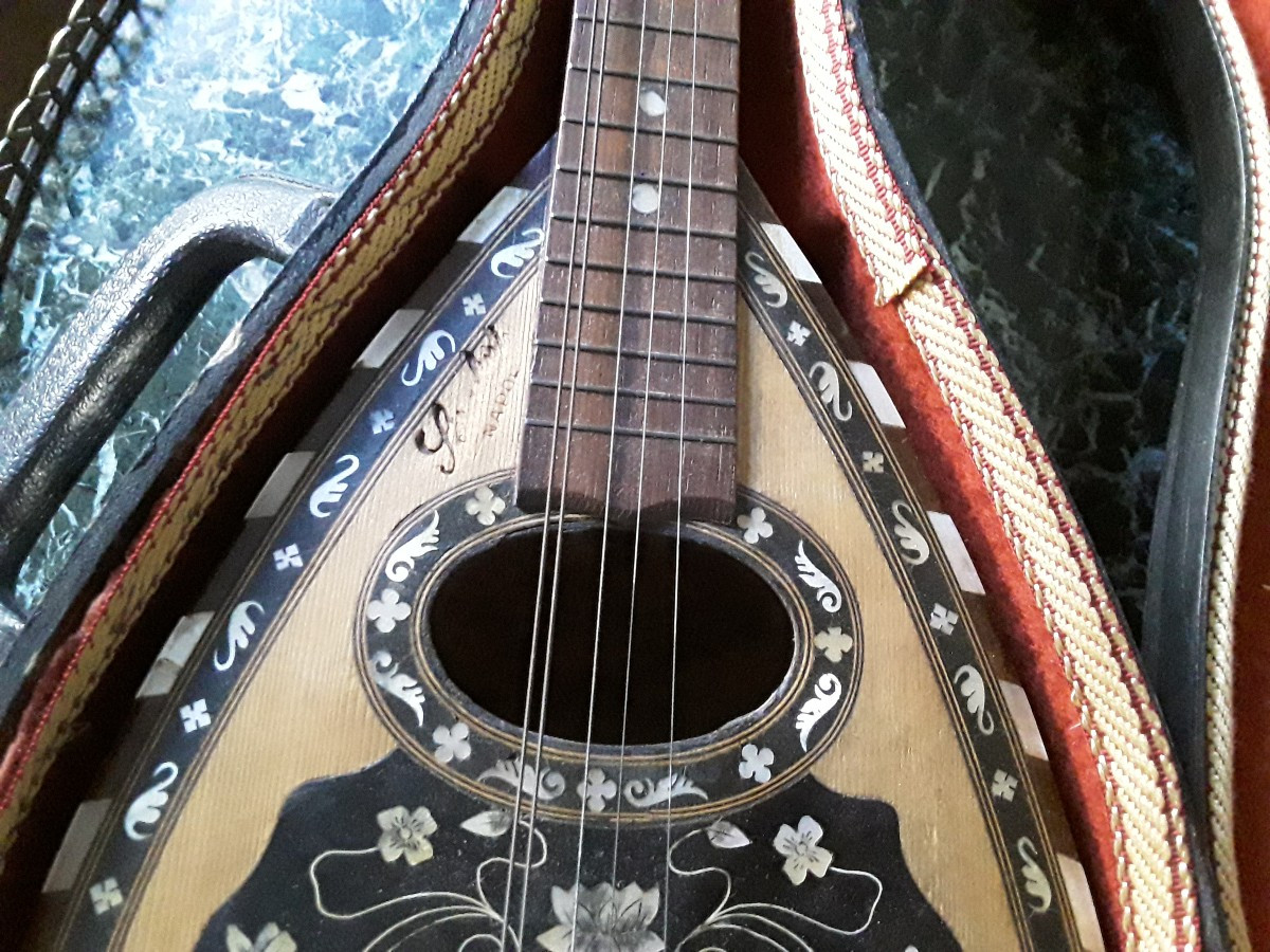 Proantic: Mandoline ancienne dans son etui en bois noir