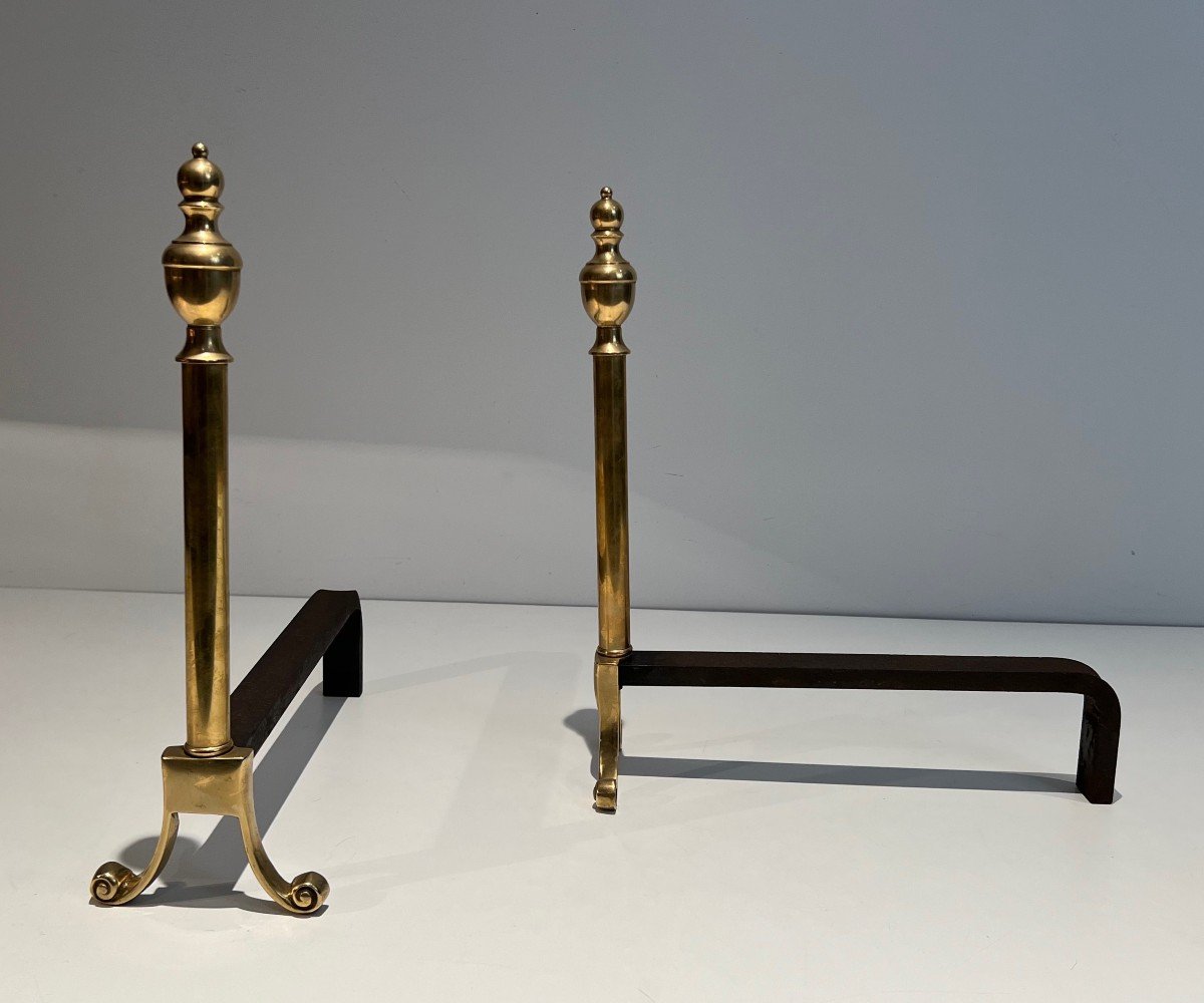 Proantic: Pair Of Neoclassical Style Bronze Andirons. French. Circa 19