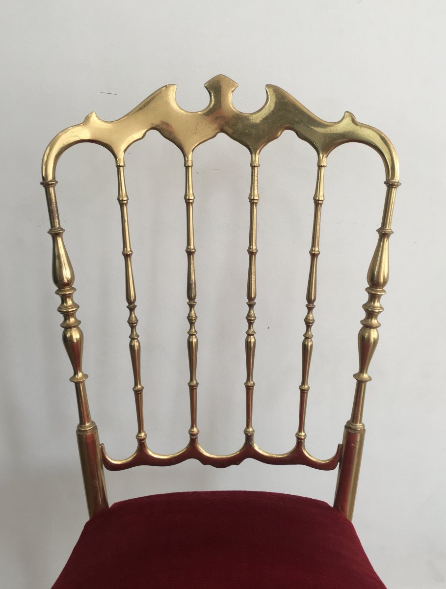 Proantic: Chaise Chiavari En Laiton Et Velours Rouge. Vers 1940