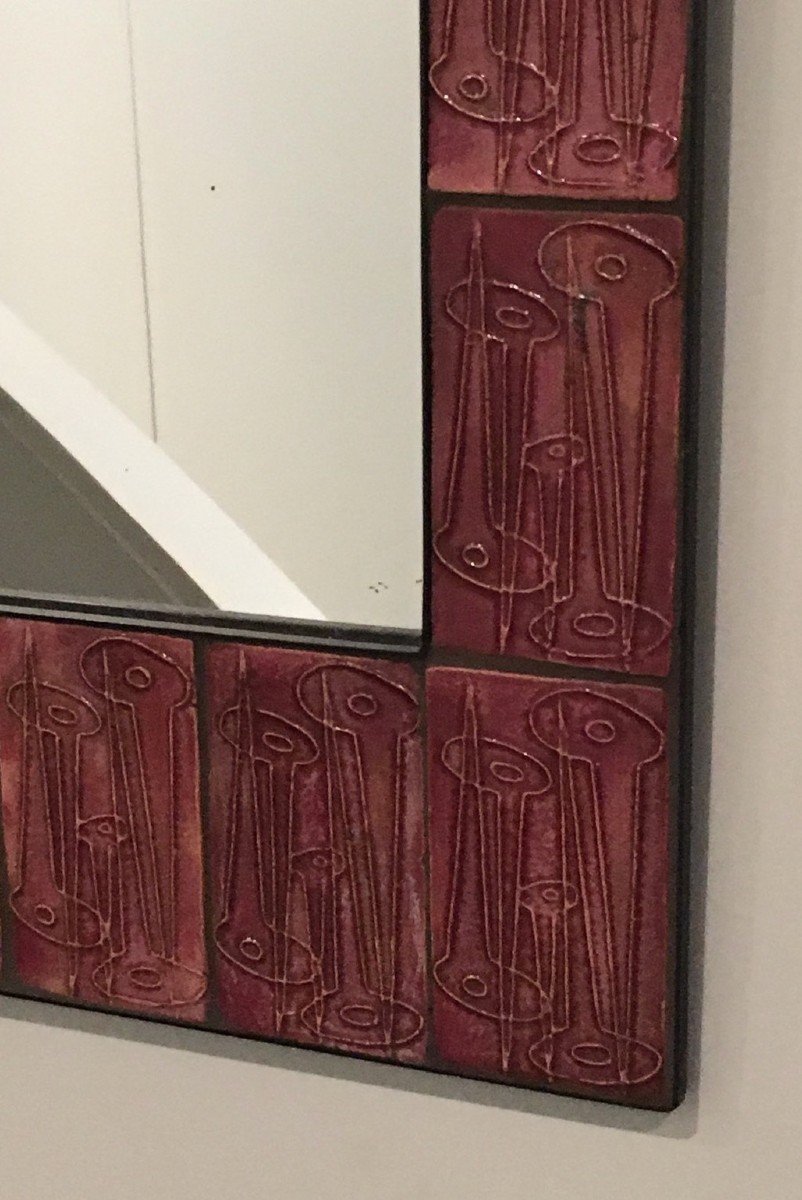 Pink Ceramic Mirror. French Work. Mark On The Back Of The Mirror. Circ