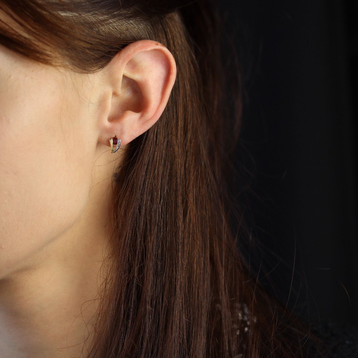 Proantic: Ruby, Diamond, And Two-tone Gold Stud Earrings