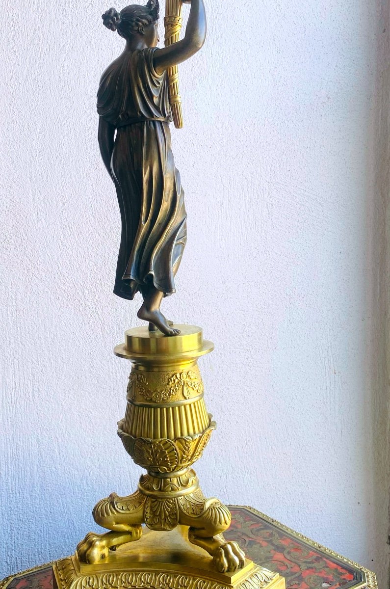 Proantic: Gilded Death Patinated Bronze Sculpture On Golden Tripod Bas