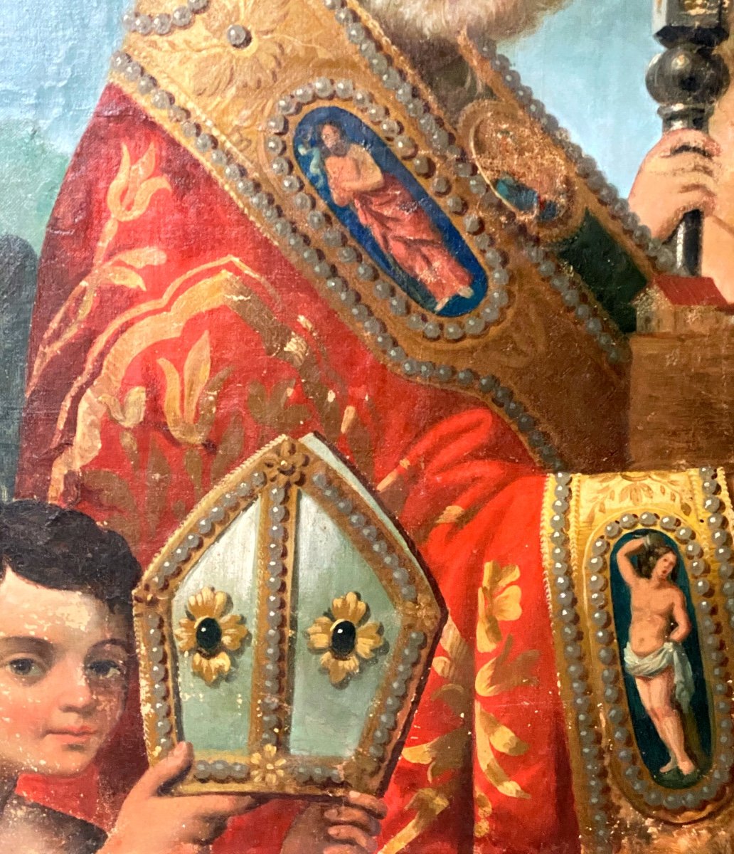 Proantic: Tableau d'Un Saint Evêque Avec Des Anges Du XVIII ème T