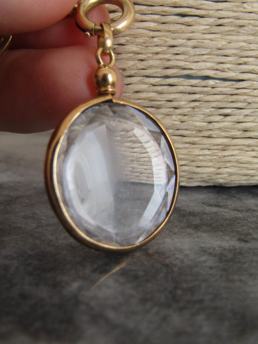 Proantic: 18k Gold Beveled Glass Shaker Locket, Antique French Screw T