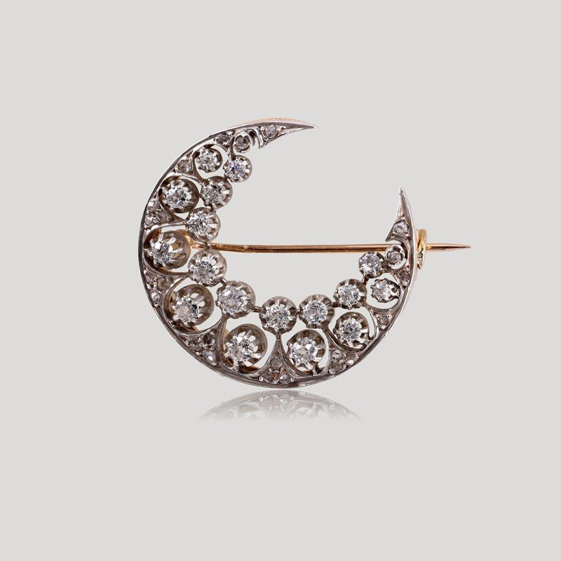 Brooch Crescent Moons Diamonds - XIXth Century