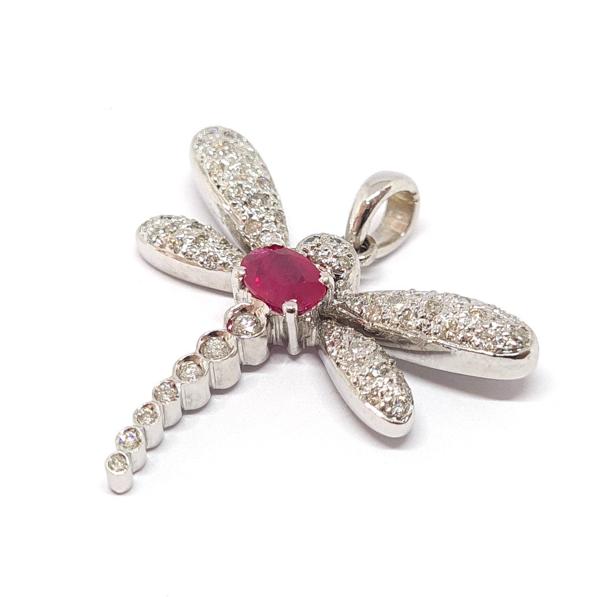 Proantic: Dragonfly Ruby Diamonds 18 Carats White Gold Pendant