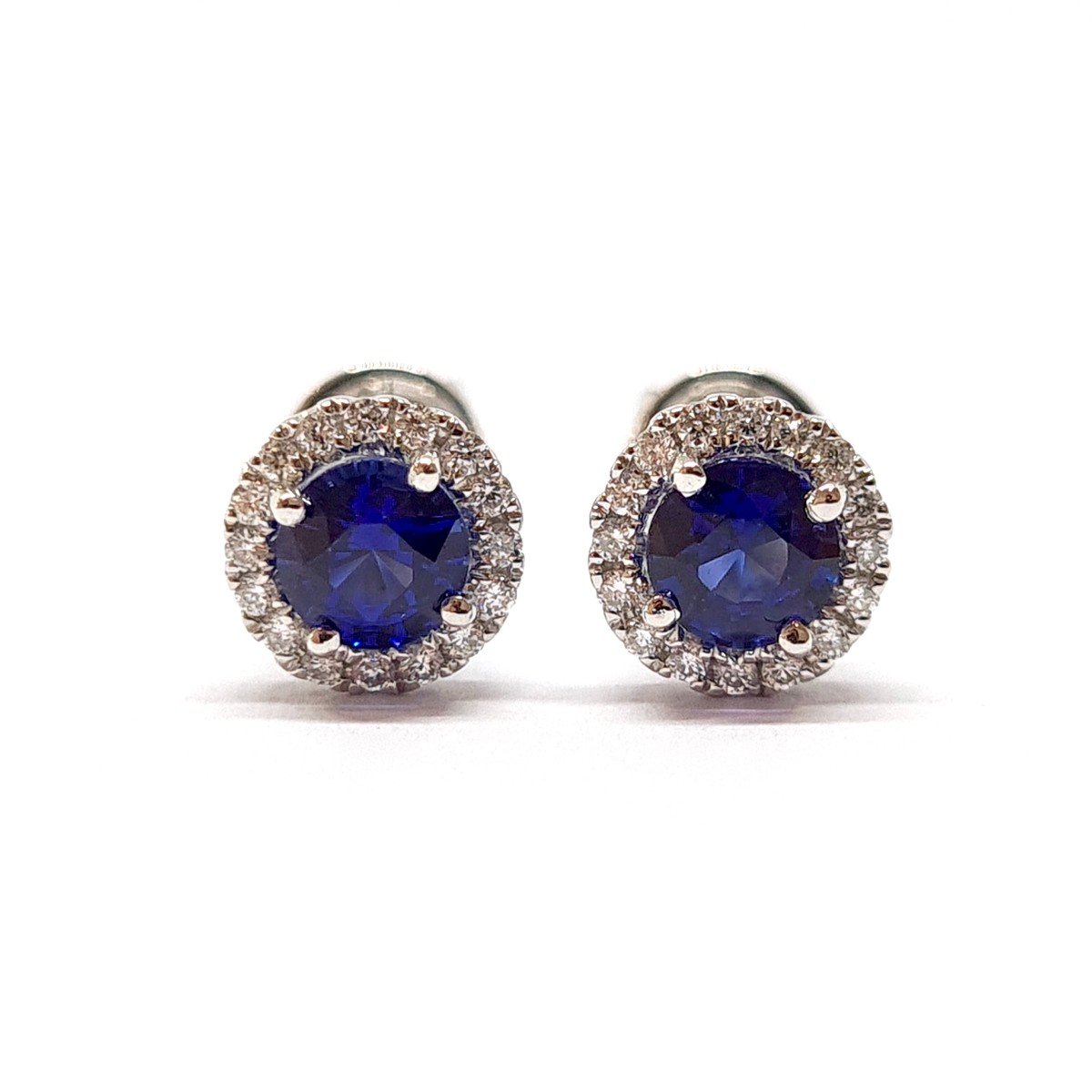 Proantic: Round Sapphires Diamonds 18 Carats White Gold Earrings