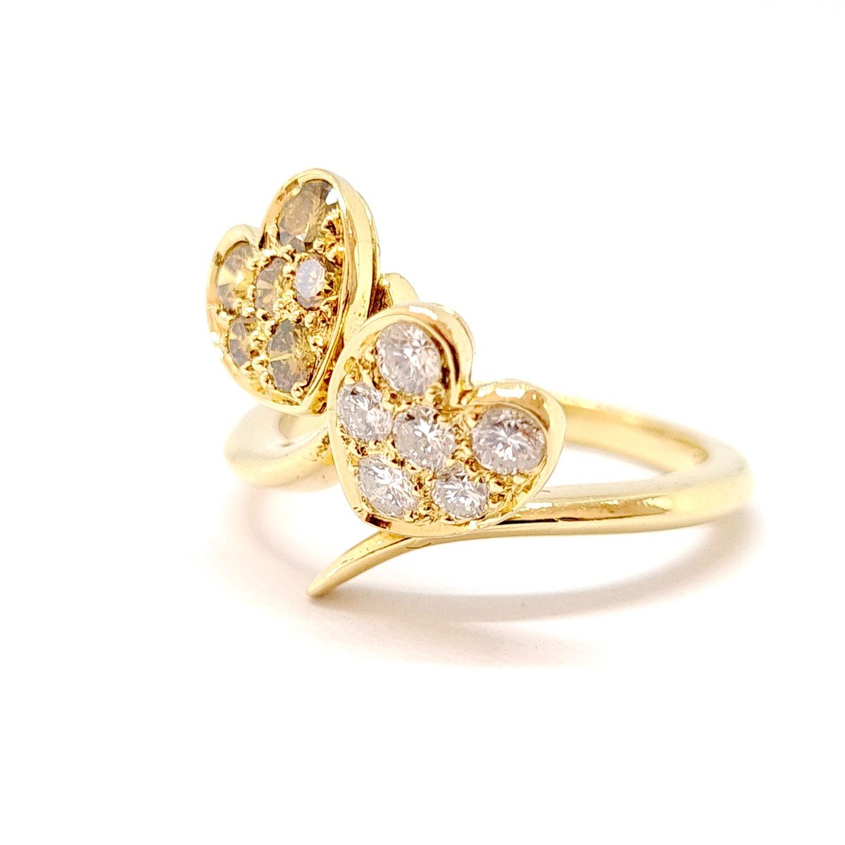 Toi & Moi Hearts 18k Yellow Gold Diamond Ring - rings