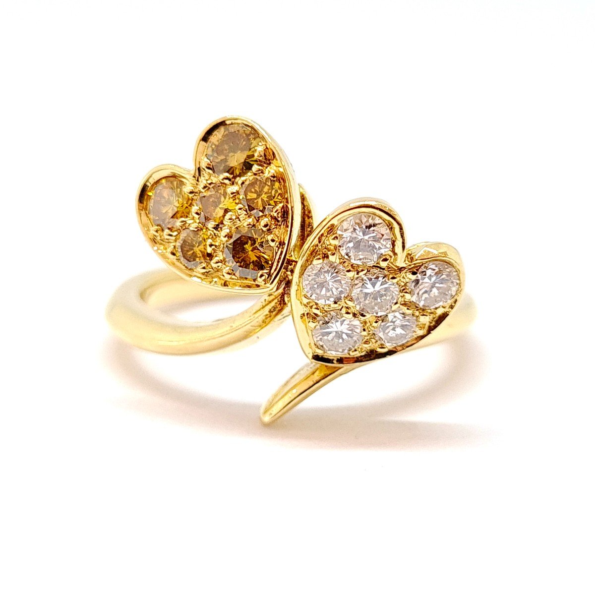 Toi & Moi Hearts 18k Yellow Gold Diamond Ring - rings