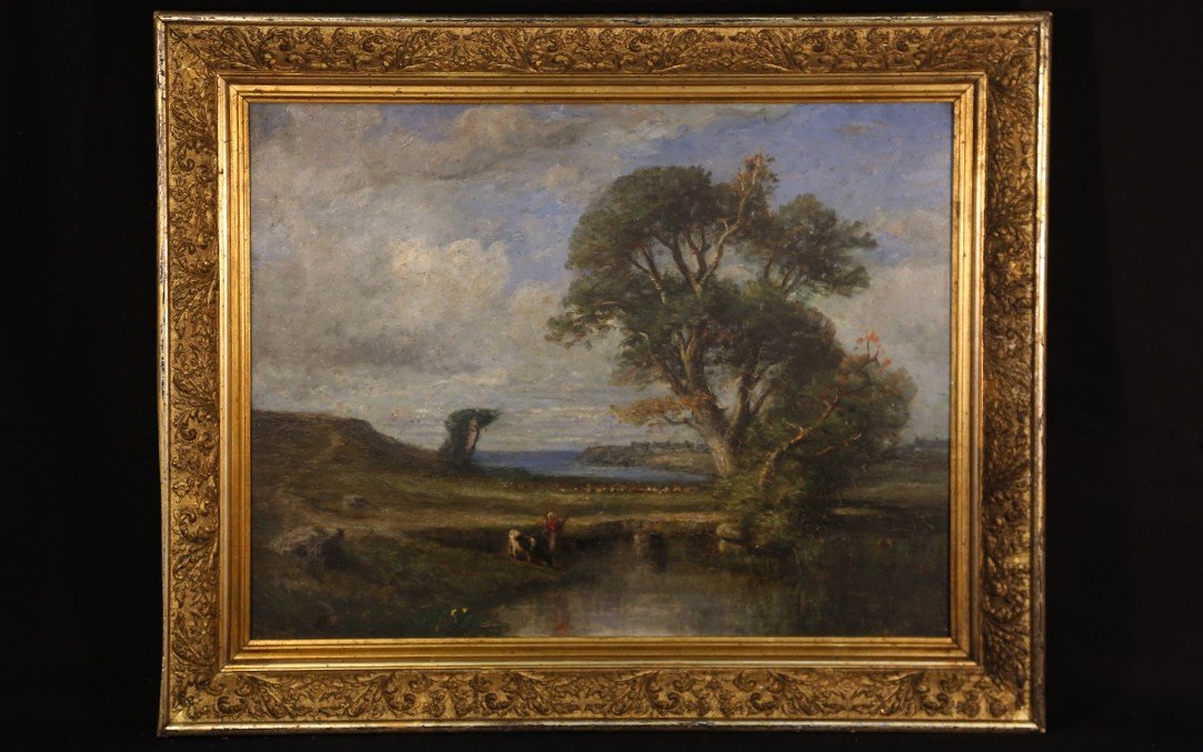 Proantic: Huile Sur Panneau, XIXème Siècle, Vue Du Finistère, Juir