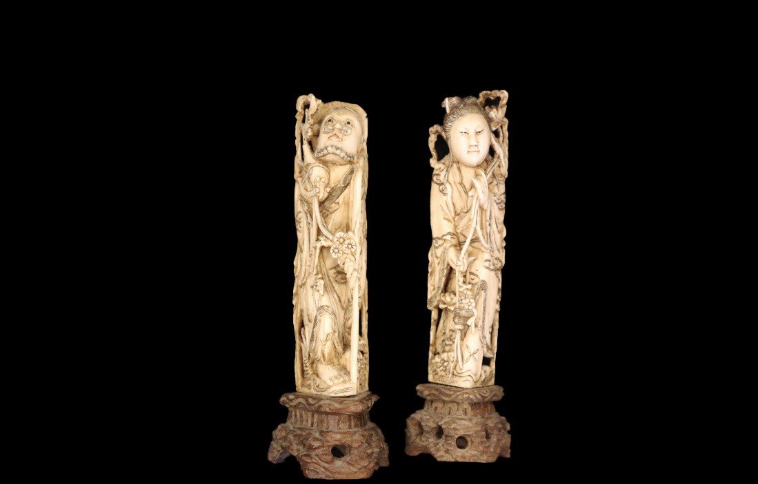 Proantic: Pair Of Ivory Statues, 19th Century