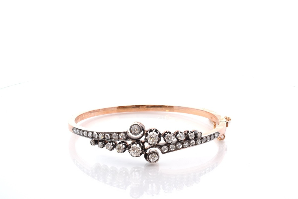 Proantic: Antique 19th Century Gold And Silver Diamond Bracelet