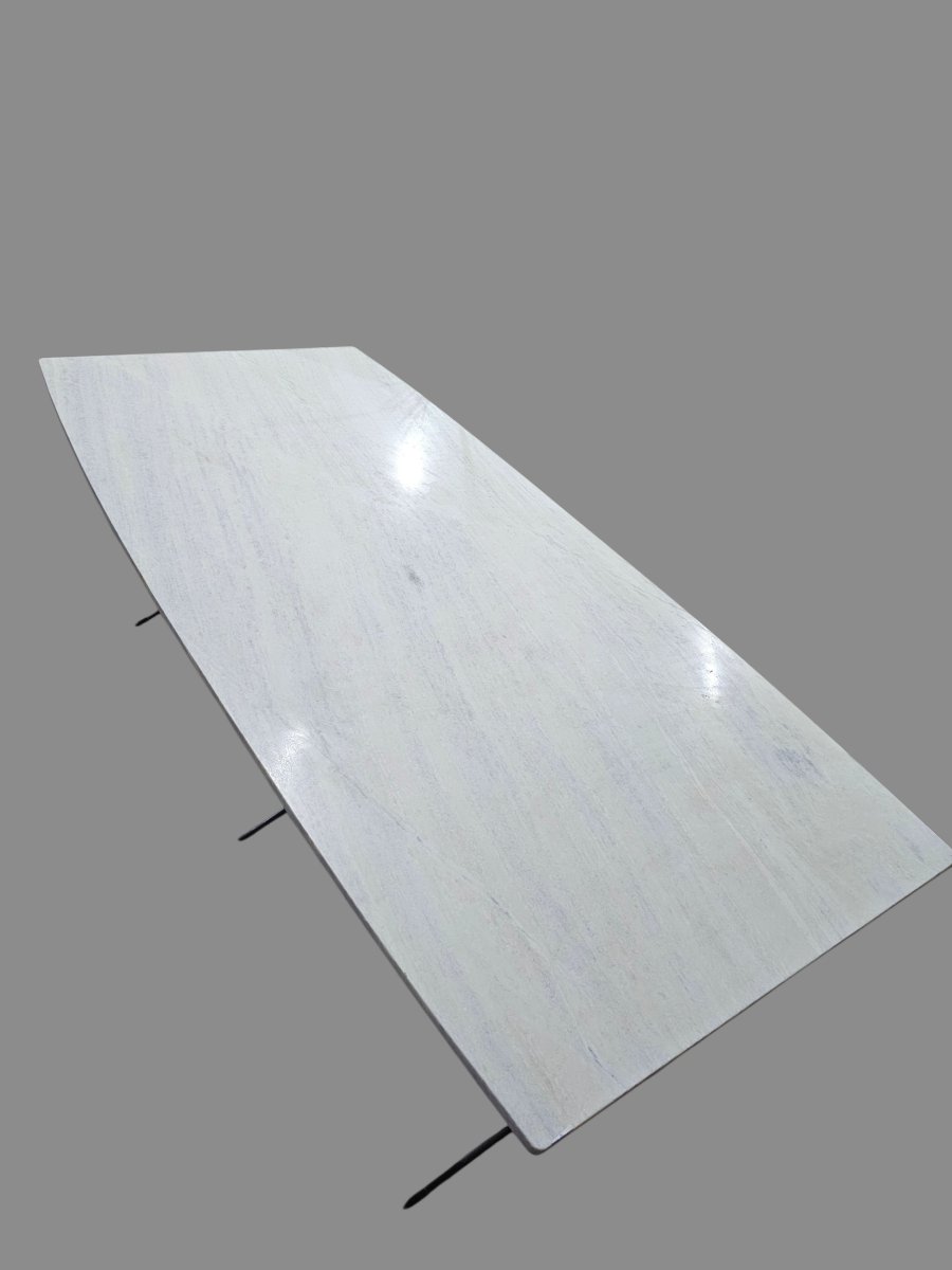 Proantic: Table With A Large Marble Top On A Metal Base, Mid-20th-cent