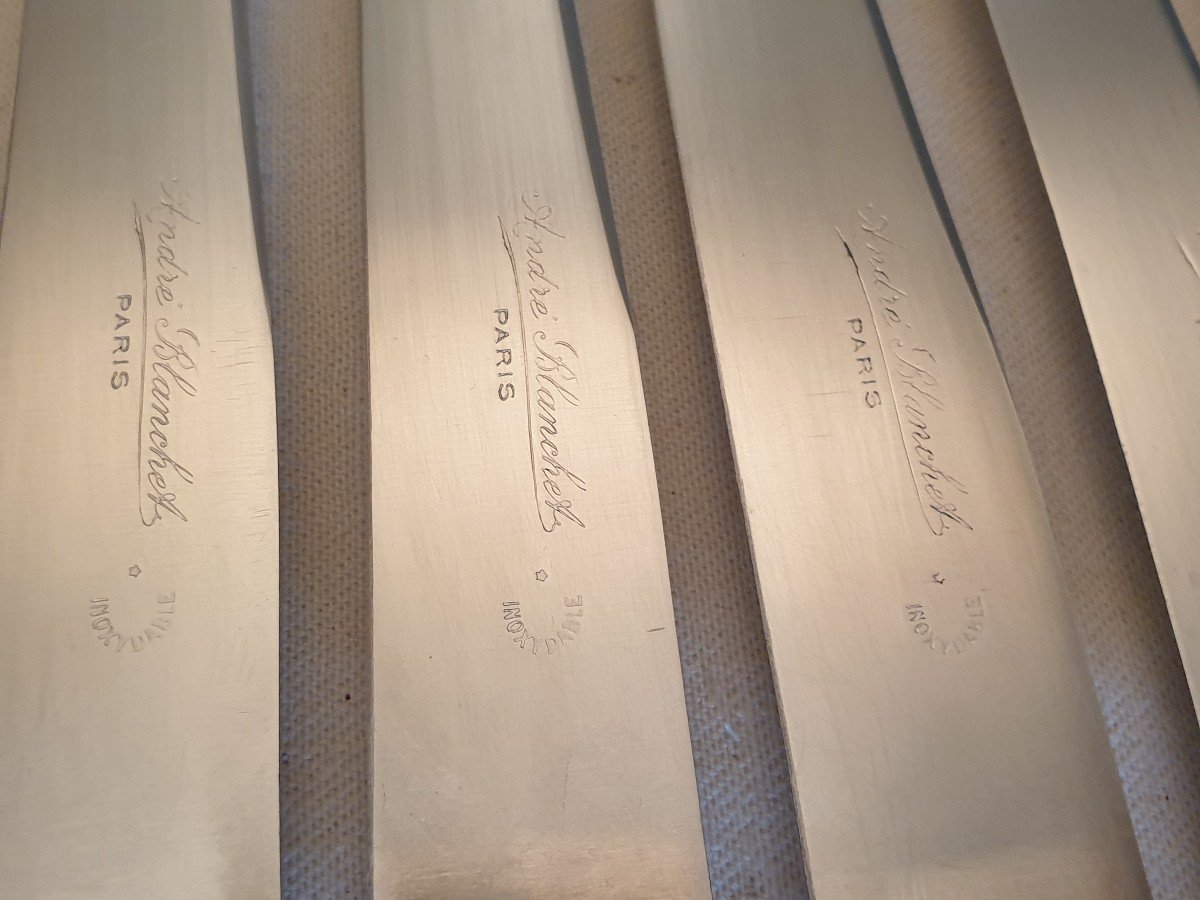 Proantic: 24 Knives Art Deco Period Silver Metal. Goldsmith André Blan