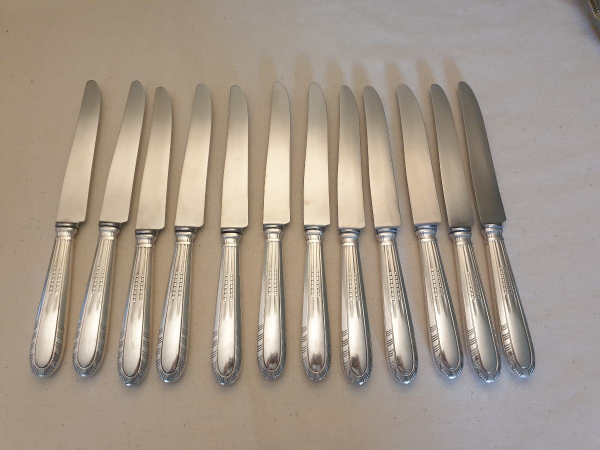 Proantic: 24 Knives Art Deco Period Silver Metal. Goldsmith André Blan