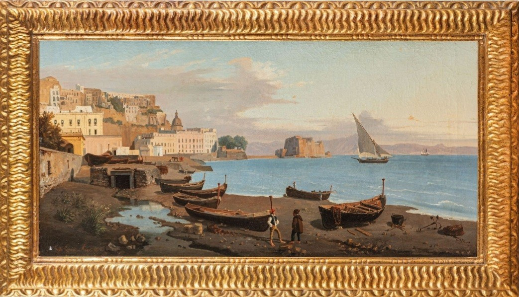 Proantic: Gabriele Carelli, "view Of Naples", 1867, Oil On Canvas