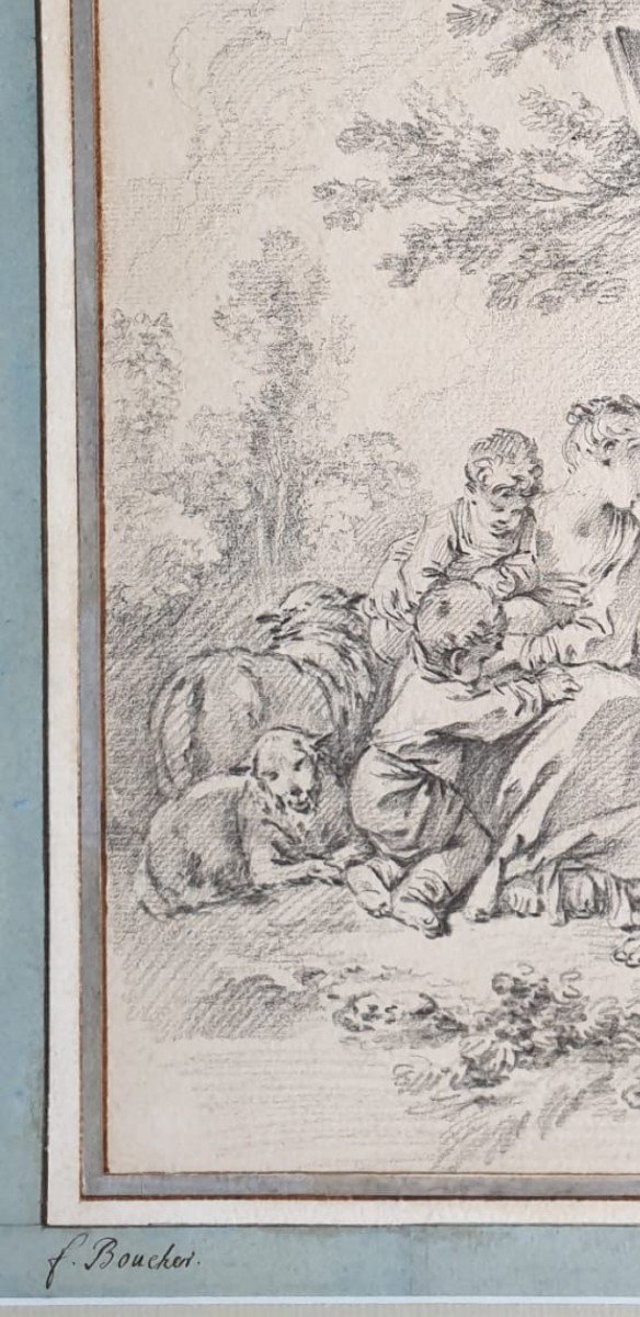 François Boucher (1703-1770) - Beautiful And Large Black Stone Drawin