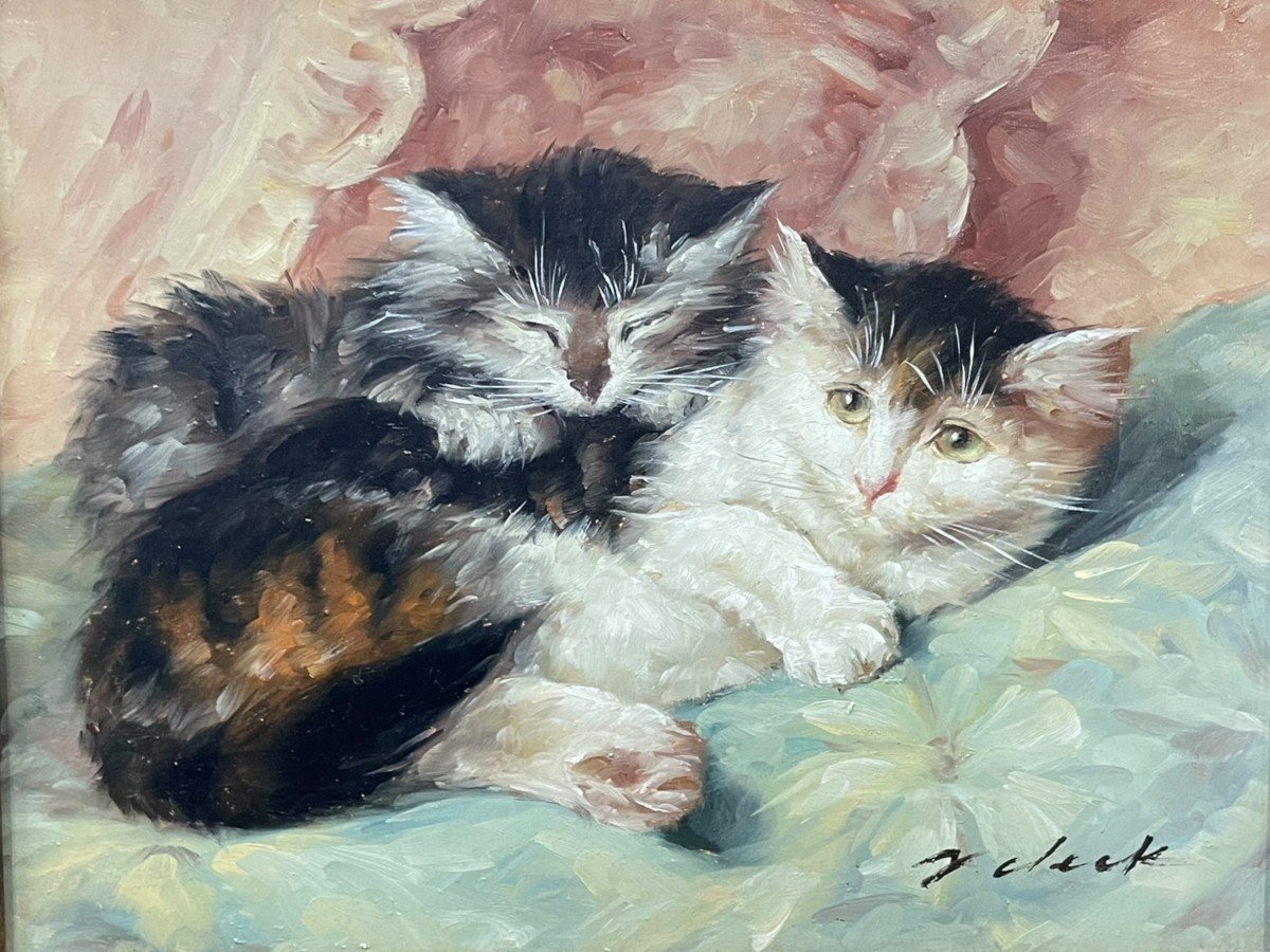 Proantic: Cats Oil On Canvas Signed J. Clech