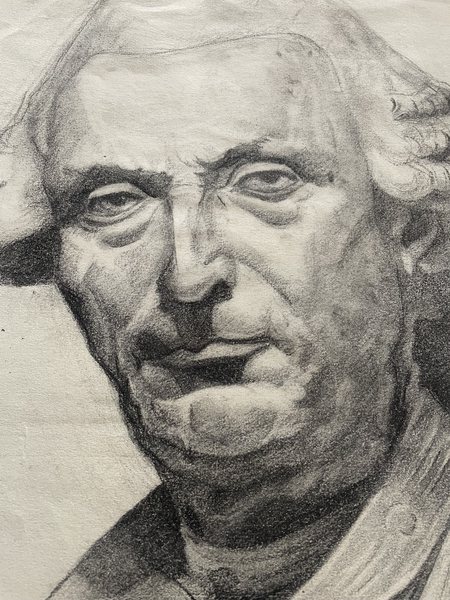 Proantic: Large Drawing: Man With A Wig