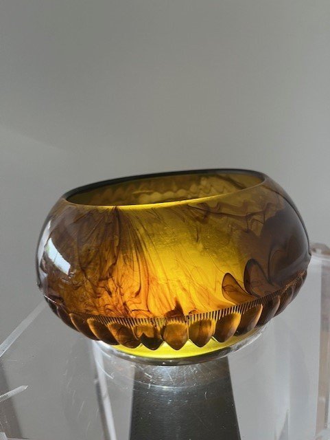 Proantic: Very Beautiful Bowl In Glass Amber Colored Glass With Basem