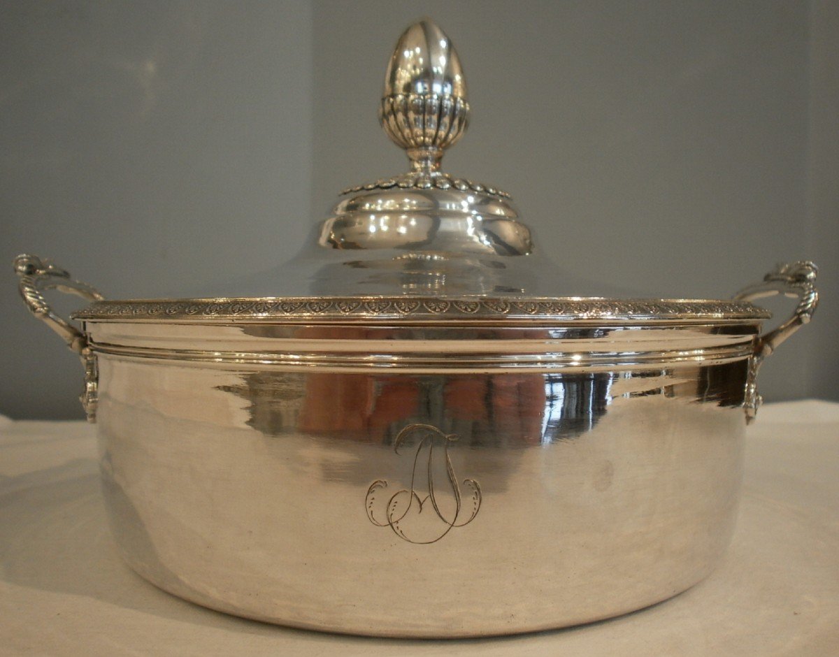 Proantic: Large Vegetable Dish XIX Sterling Silver Old Man Hallmark