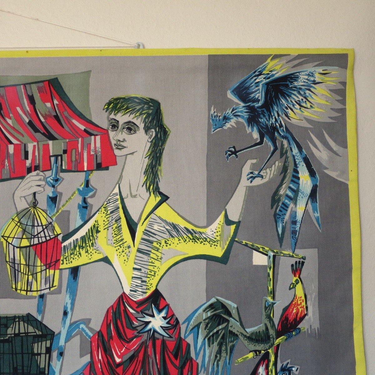 Proantic: Tapisserie sérigraphie "La marchande d'oiseaux" de Robert D