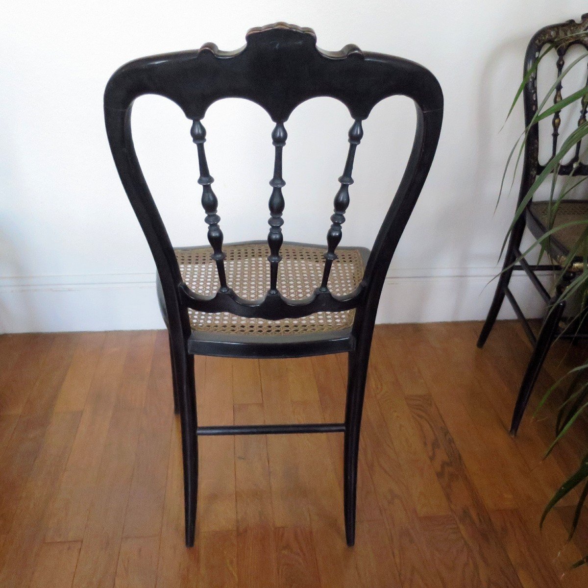 Proantic: Suite Of Four Napoleon III Chairs, In Blackened Wood And Mot