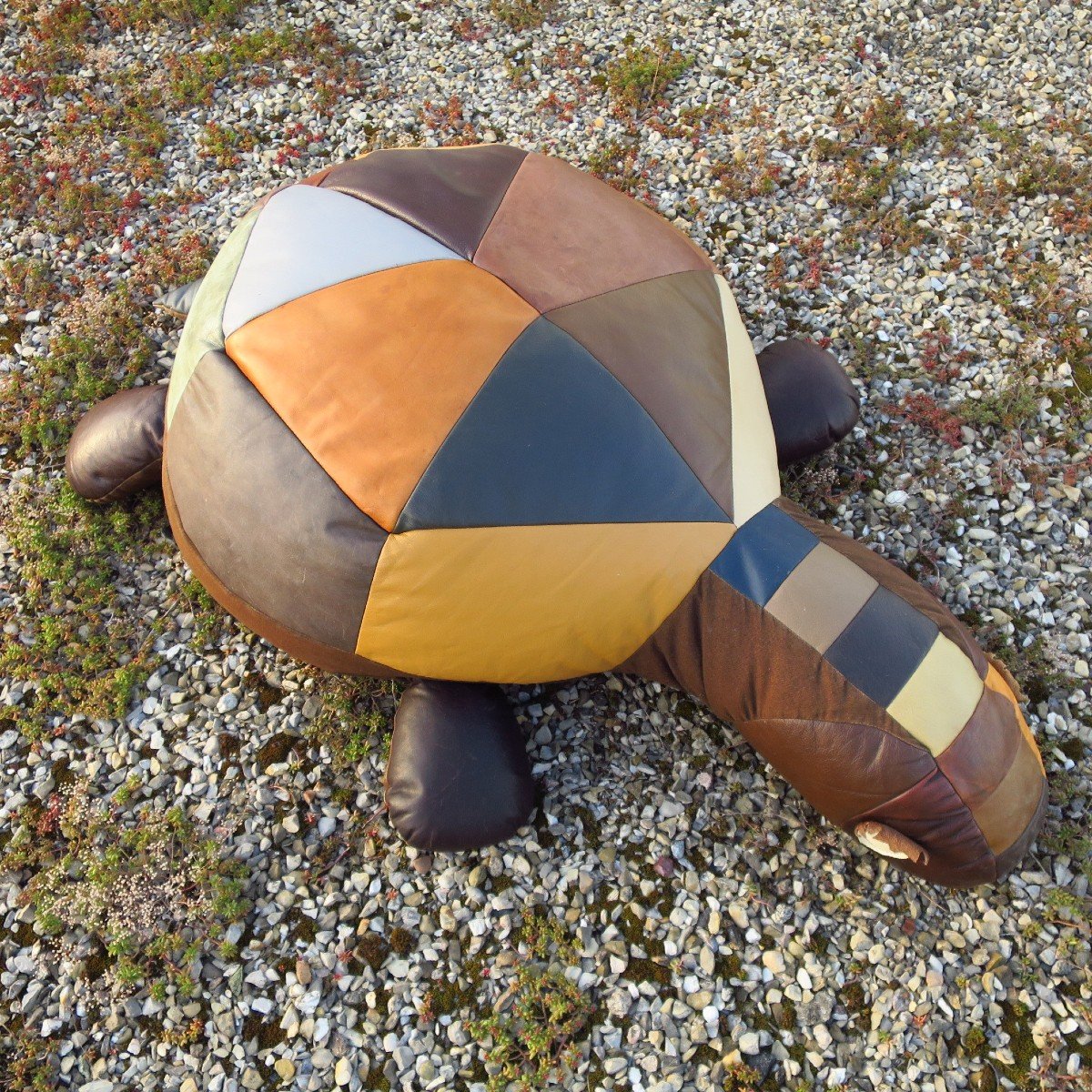 Proantic: Leather Turtle Pouffe, Circa 1970, Large Model