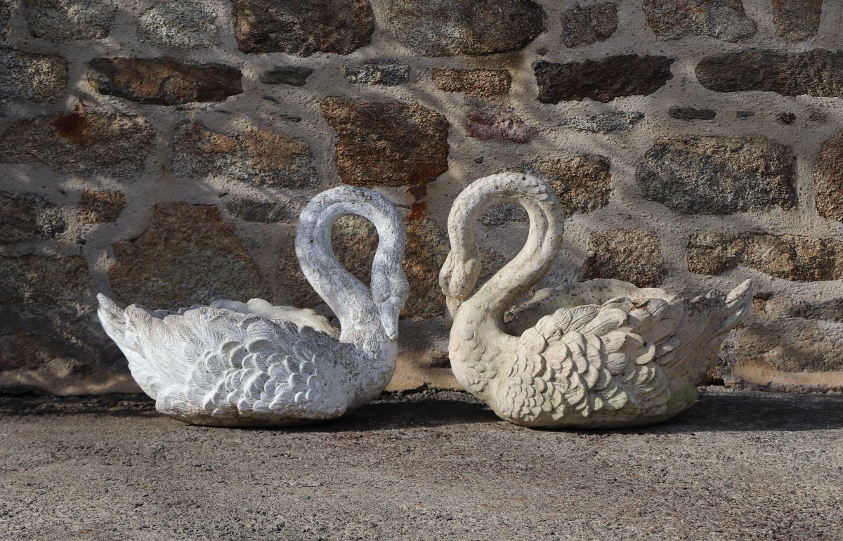 Pair Of Large Twentieth French Swan Planters