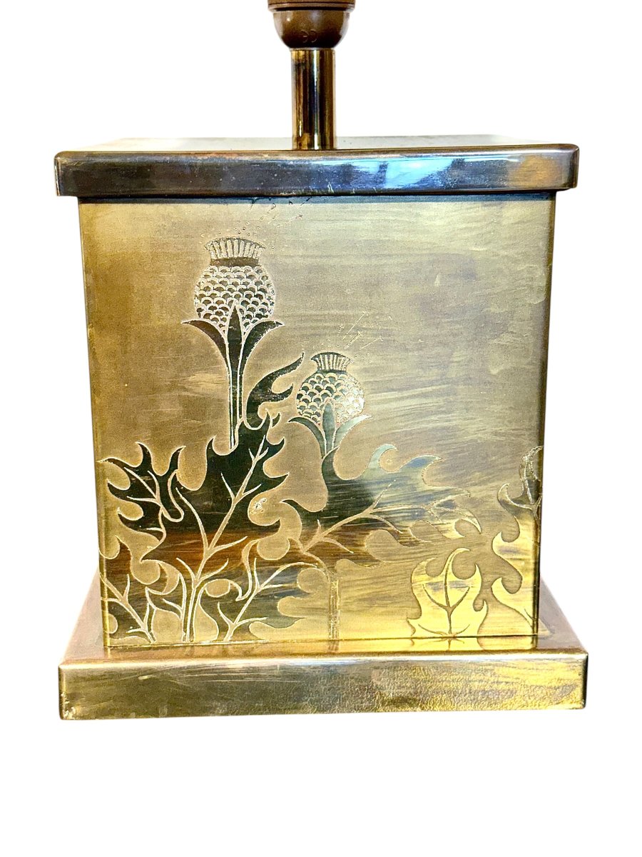 Proantic: Gilt Brass Table Lamp With Finely Engraved Thistle Motif