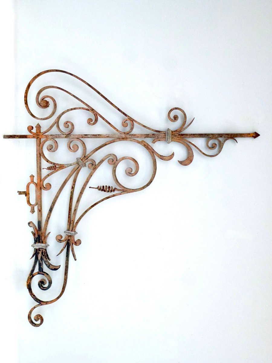 Proantic: Pair Of Wrought Iron Marquise Brackets Or Cantilevers
