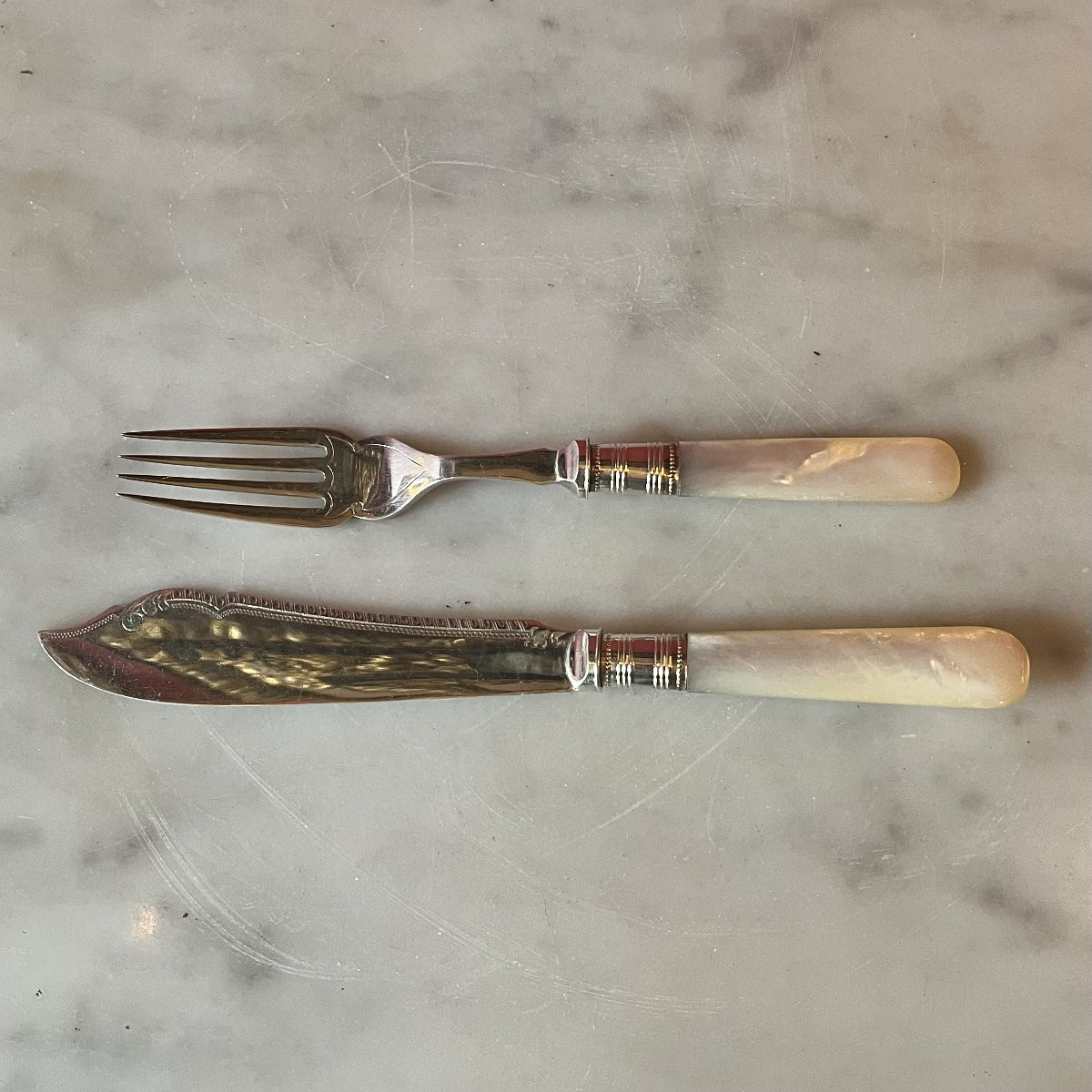 Proantic: Mother-of-pearl Fish Cutlery, England, 19th Century