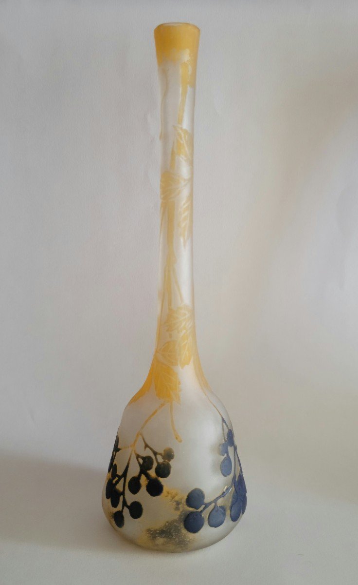 Proantic: Daum : Vase Soliflore à Décor De Prunelles Vers 1910