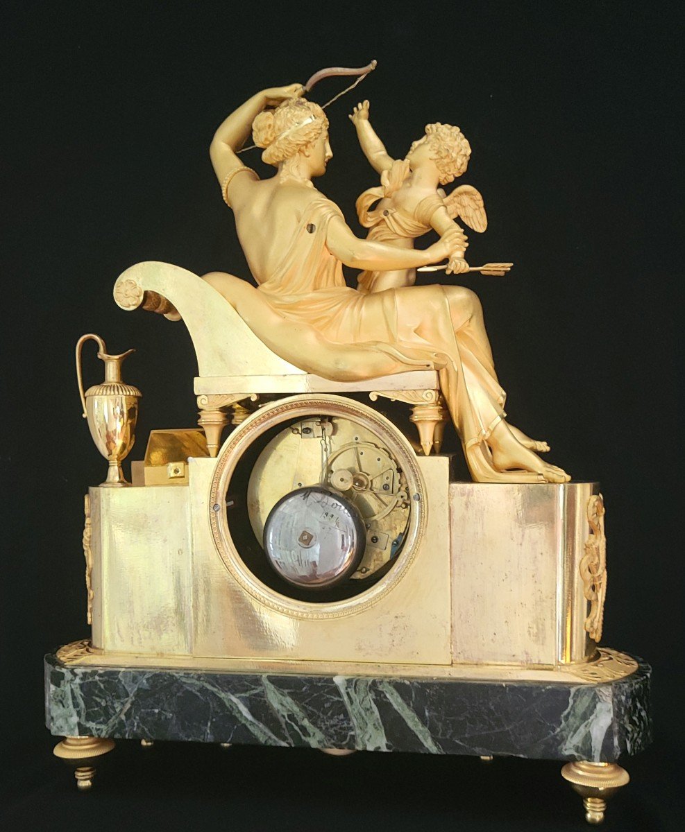 Proantic: Pendule d'époque Empire "l'amour Désarmé" En Bronze Dor