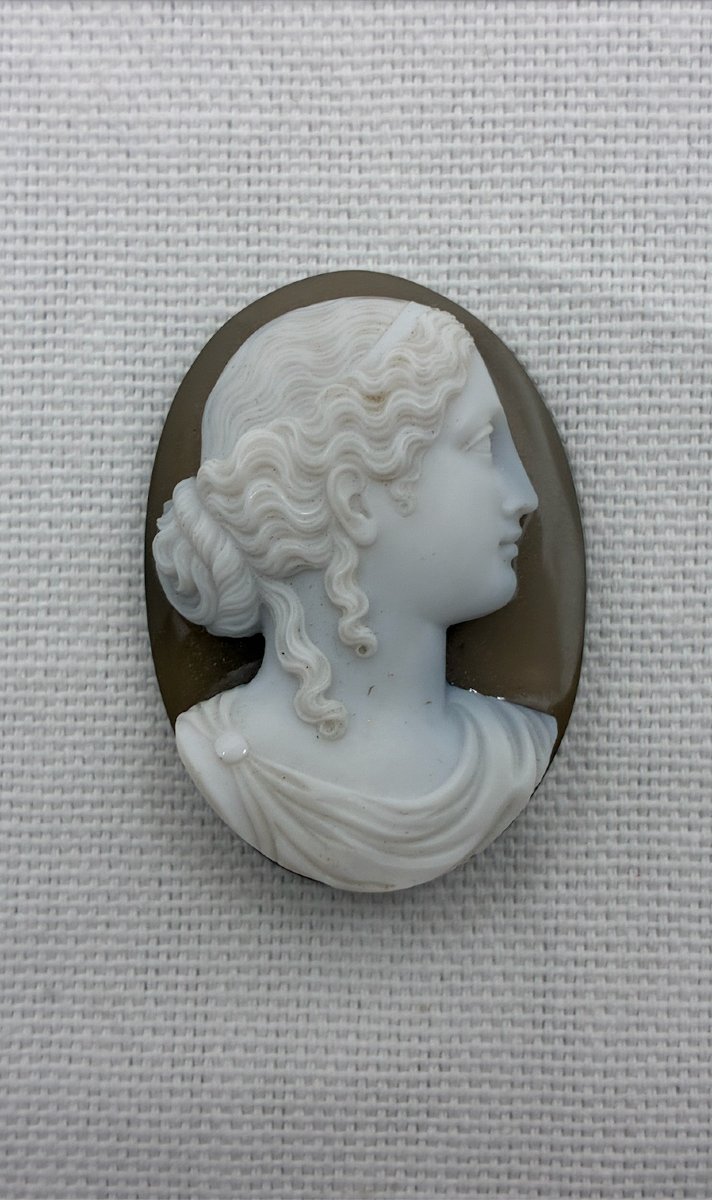 Proantic: Cameo On Agate, Female Bust In The Classical Style, 19th Cen